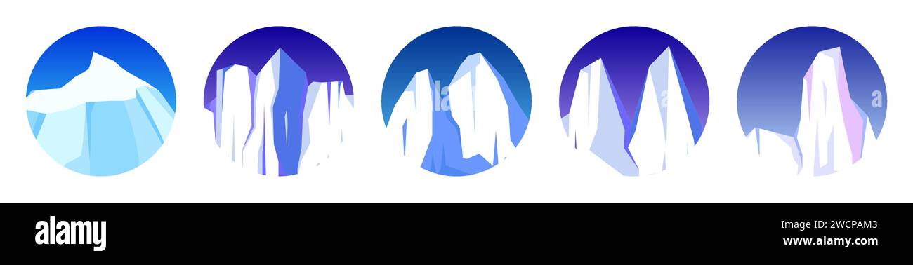 Floating icebergs collection. Drifting arctic glacier, block of frozen ...