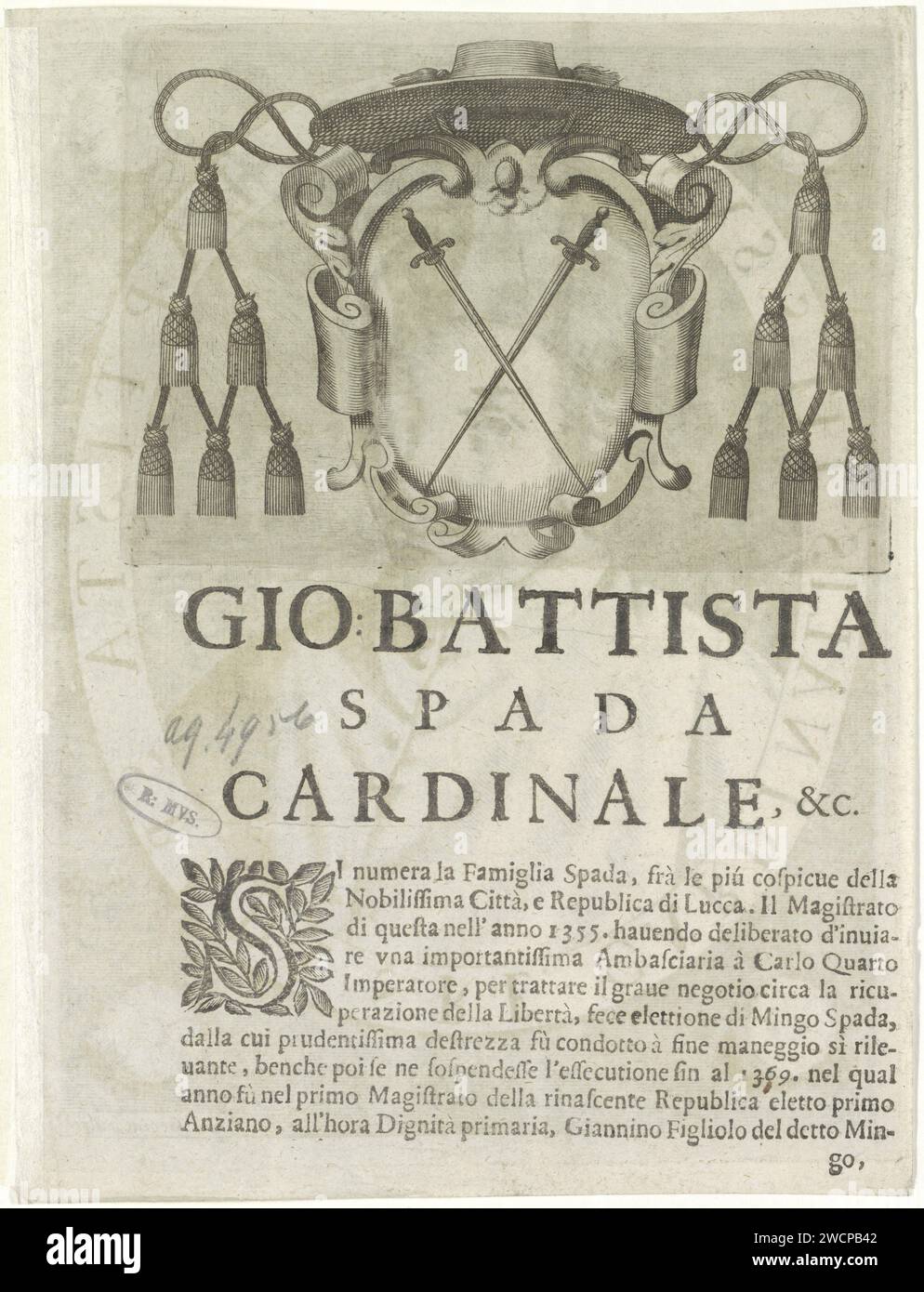 Coat of arms of Cardinal Giambattista Spada, 1600 - 1699 print Italy ...