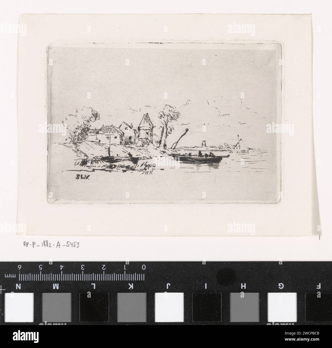 Figures in a sloop near a river, Salomon Leonardus Verveer, 1856 print ...