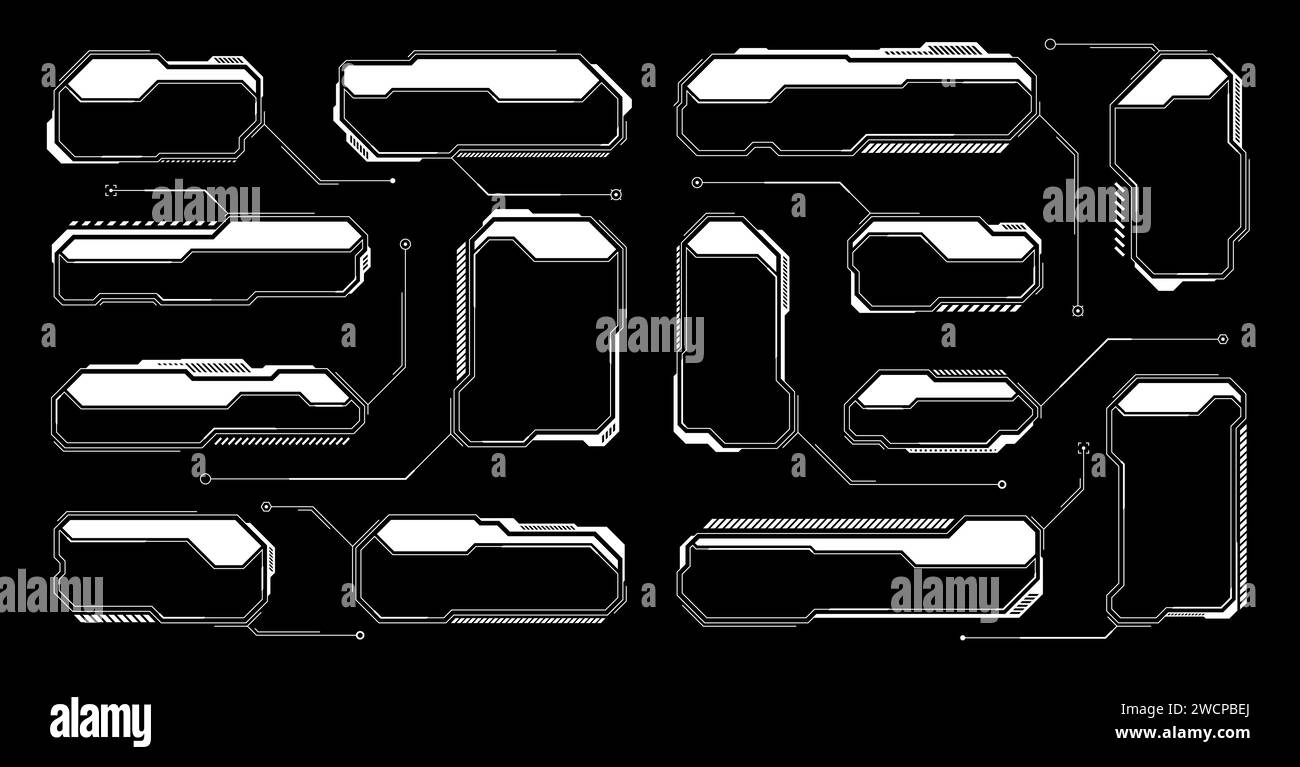 White futuristic HUD, UI elements. Sci-fi user interface text boxes ...