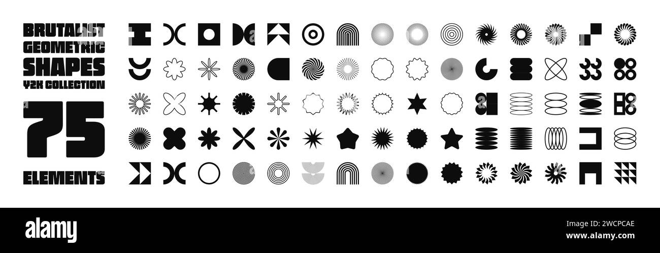 Brutalist geometric shapes, symbols. Simple primitive elements and forms. Bauhaus retro design ...