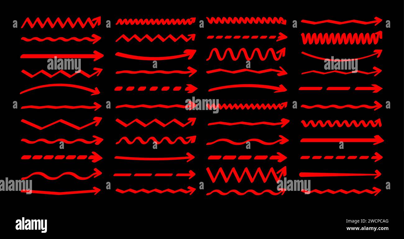 Hand drawn arrows, highlighter lines. Red marker stroke, brush pen ...