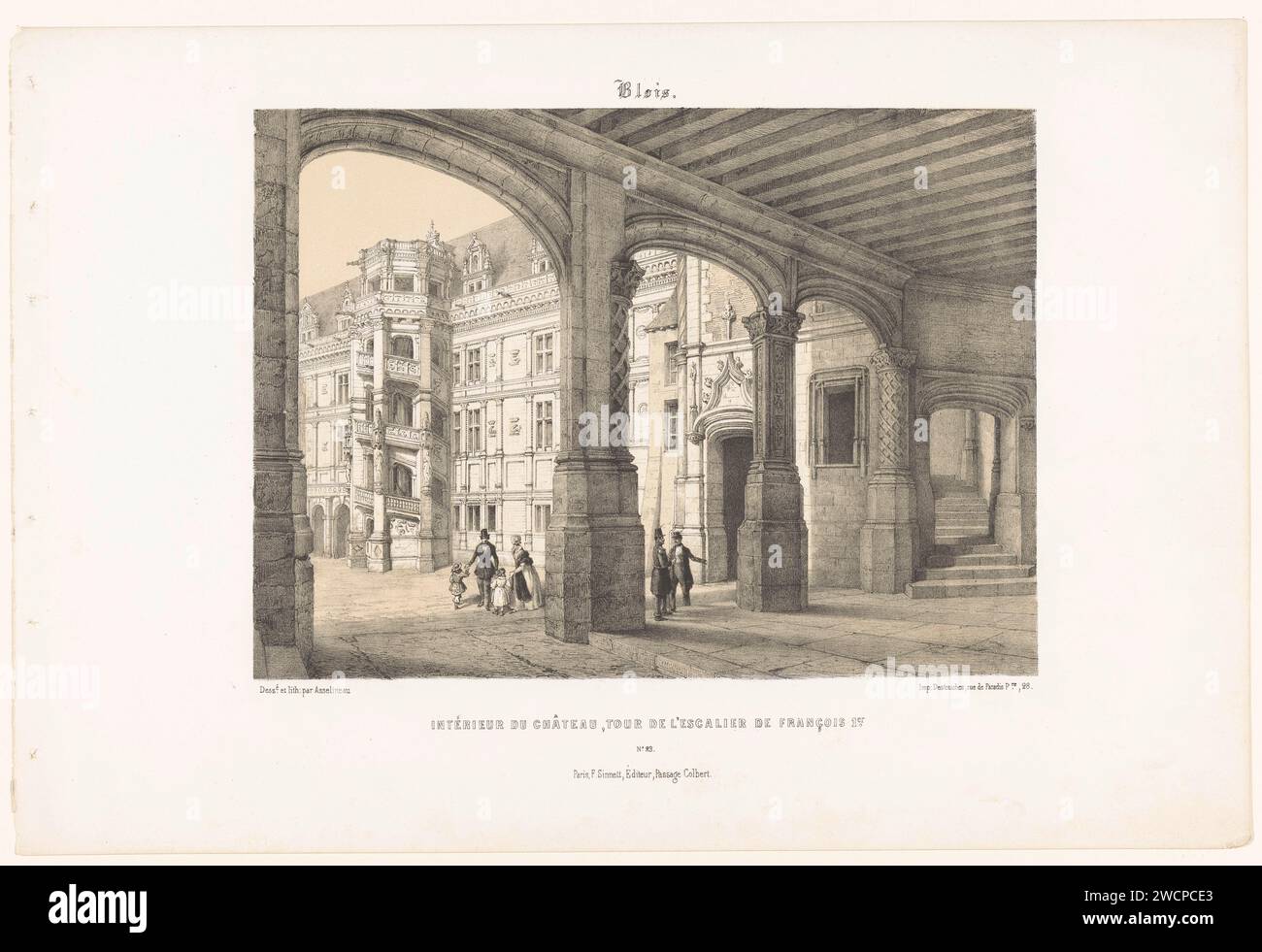 View of the interior of the castle of Blois with the octagonal stair ...