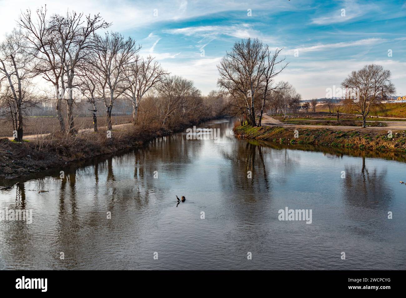 View of the Tunca River from the Tunca Bridge in Edirne, Northwest ...