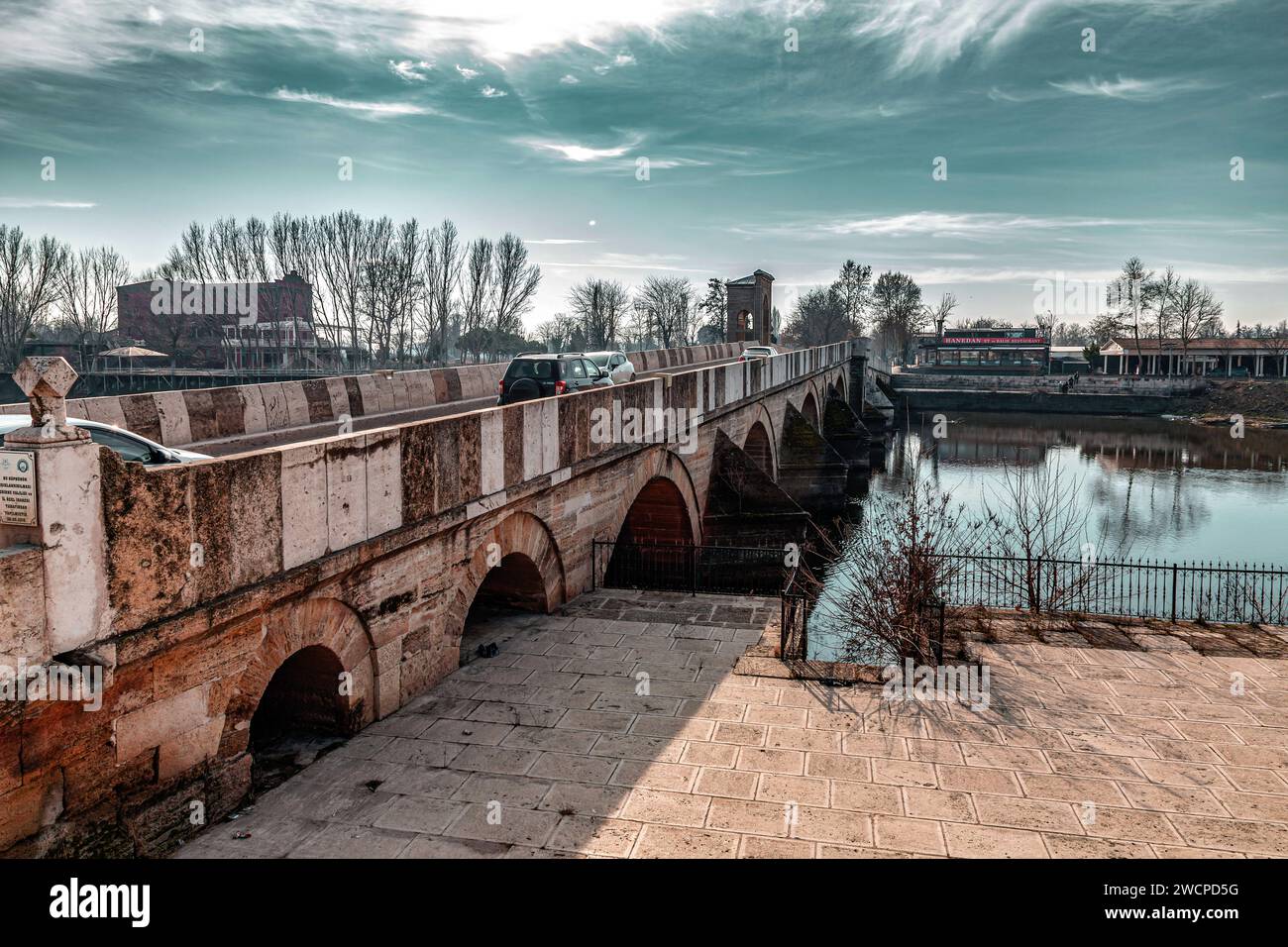 Edirne, Turkiye - January 14, 2024: Tunca Bridge is a historic bridge ...