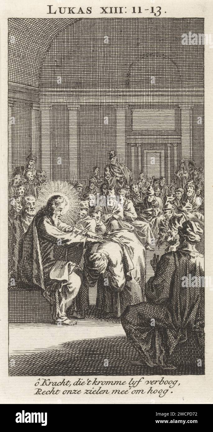 Christ lays his hand on the crooked woman, anonymous, after Jan Luyken ...