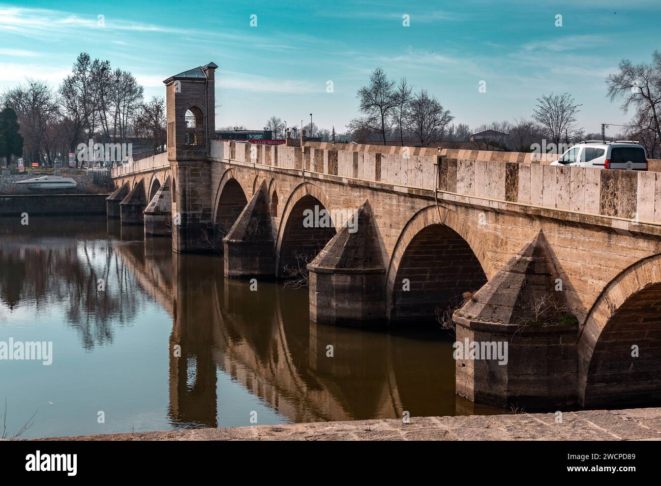 Edirne, Turkiye - January 14, 2024: Tunca Bridge is a historic bridge ...