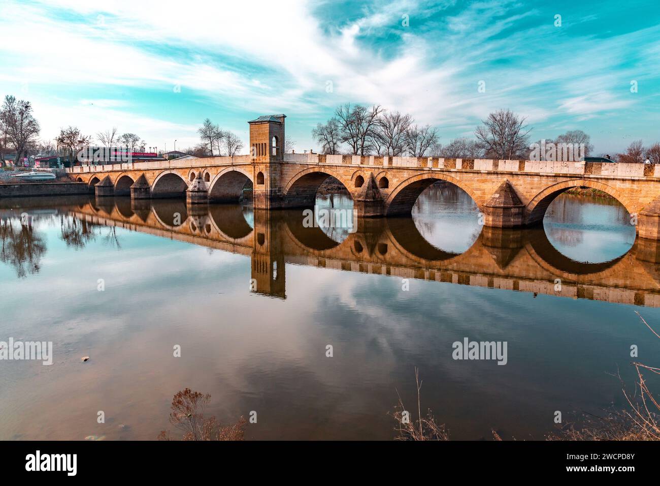 Edirne, Turkiye - January 14, 2024: Tunca Bridge is a historic bridge ...