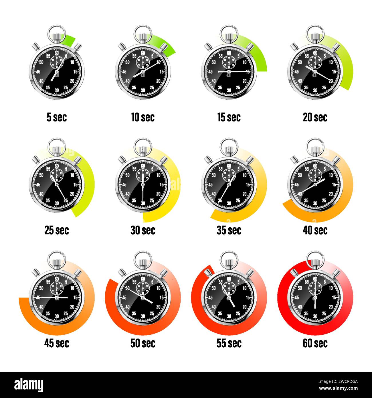 Realistic classic stopwatch. Shiny metal chronometer, black time ...