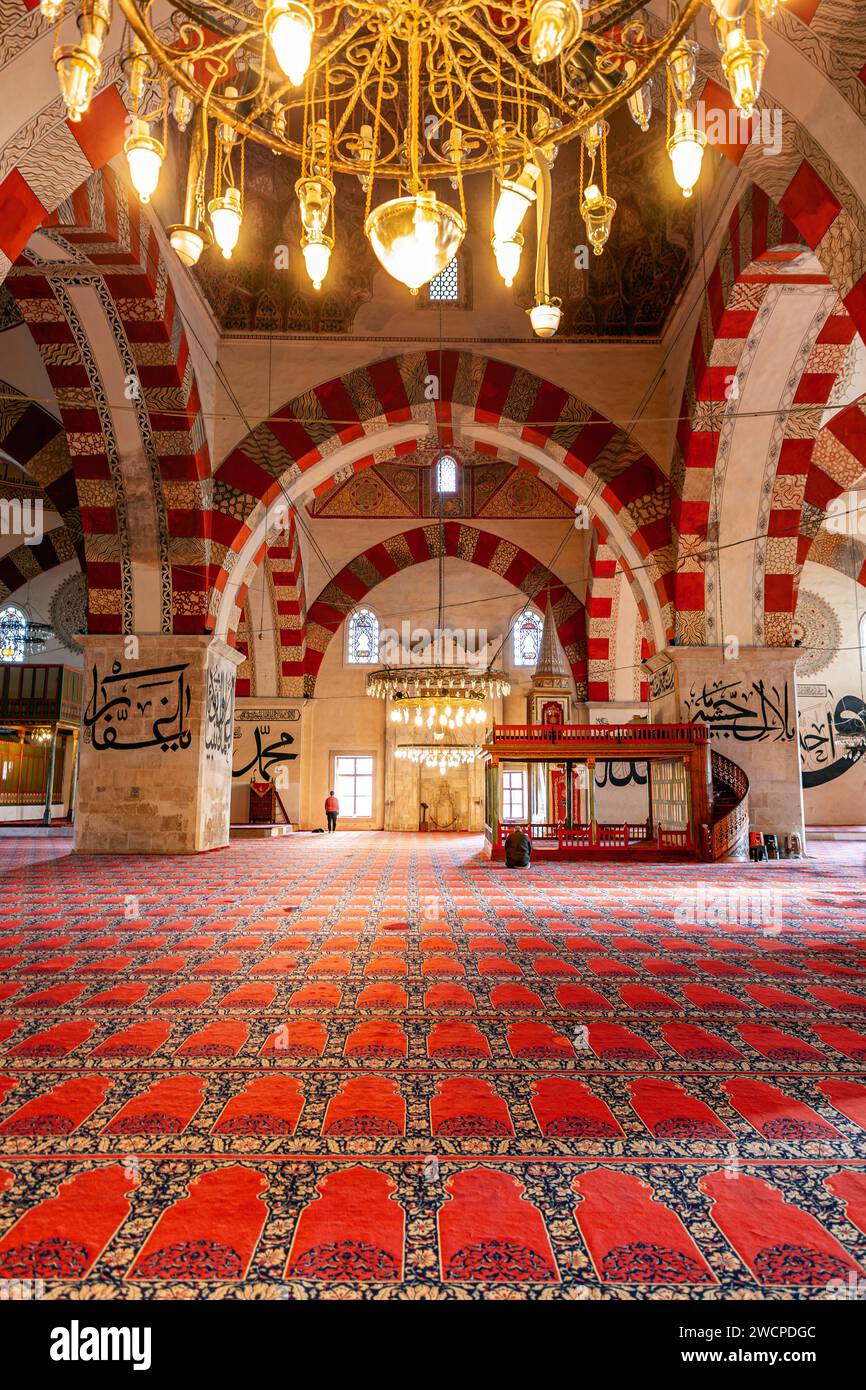 Edirne, Turkiye - January 14, 2024: Interior view from the Eski Cami ...
