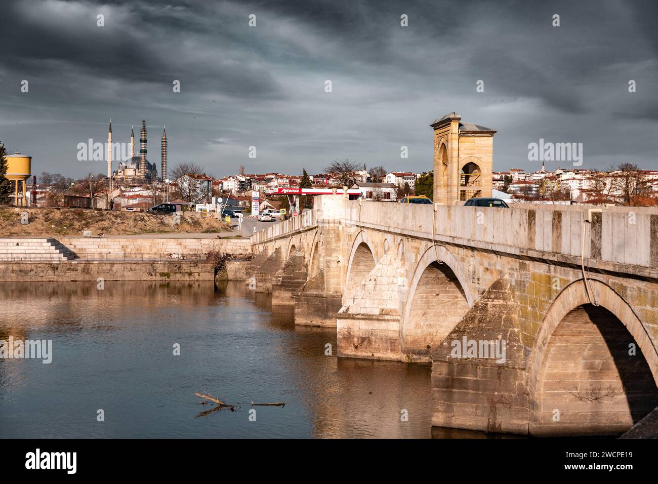 Edirne, Turkiye - January 14, 2024: Tunca Bridge is a historic bridge ...