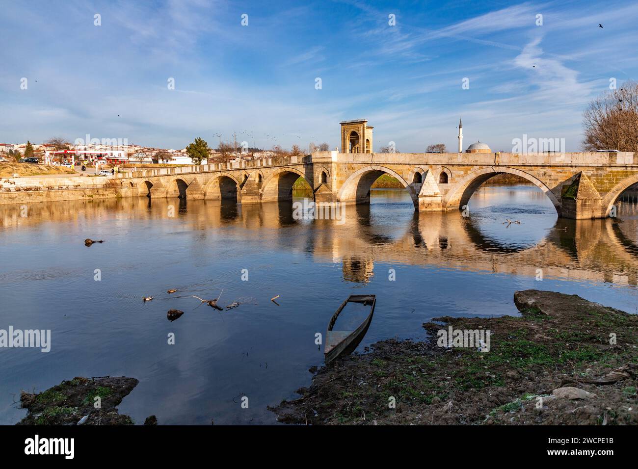 Edirne, Turkiye - January 14, 2024: Tunca Bridge is a historic bridge ...