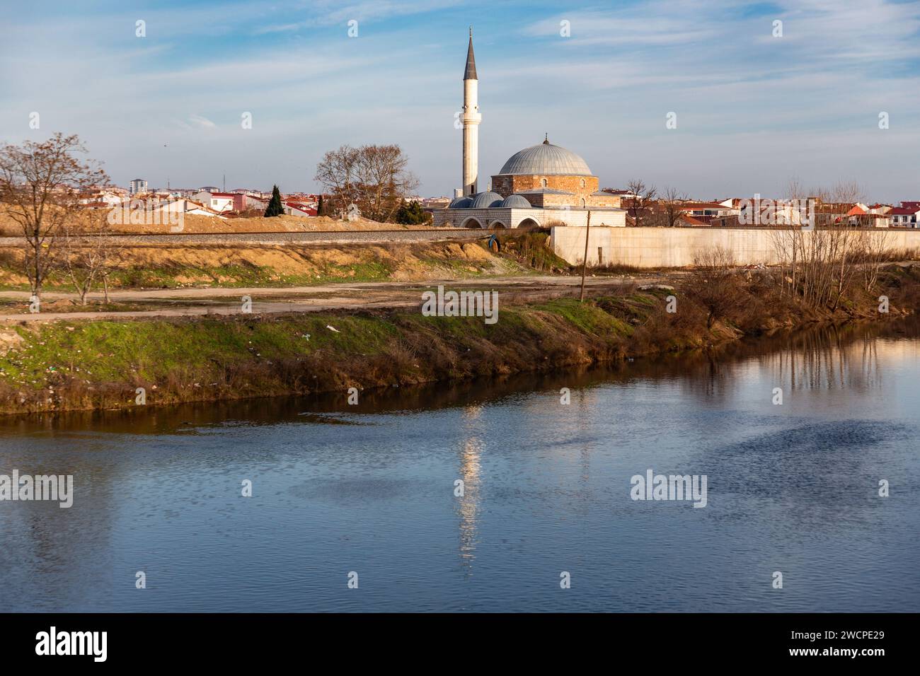Edirne, Turkiye - JAN 14, 2024: Suleymaniye Mosque located by the Tunca ...