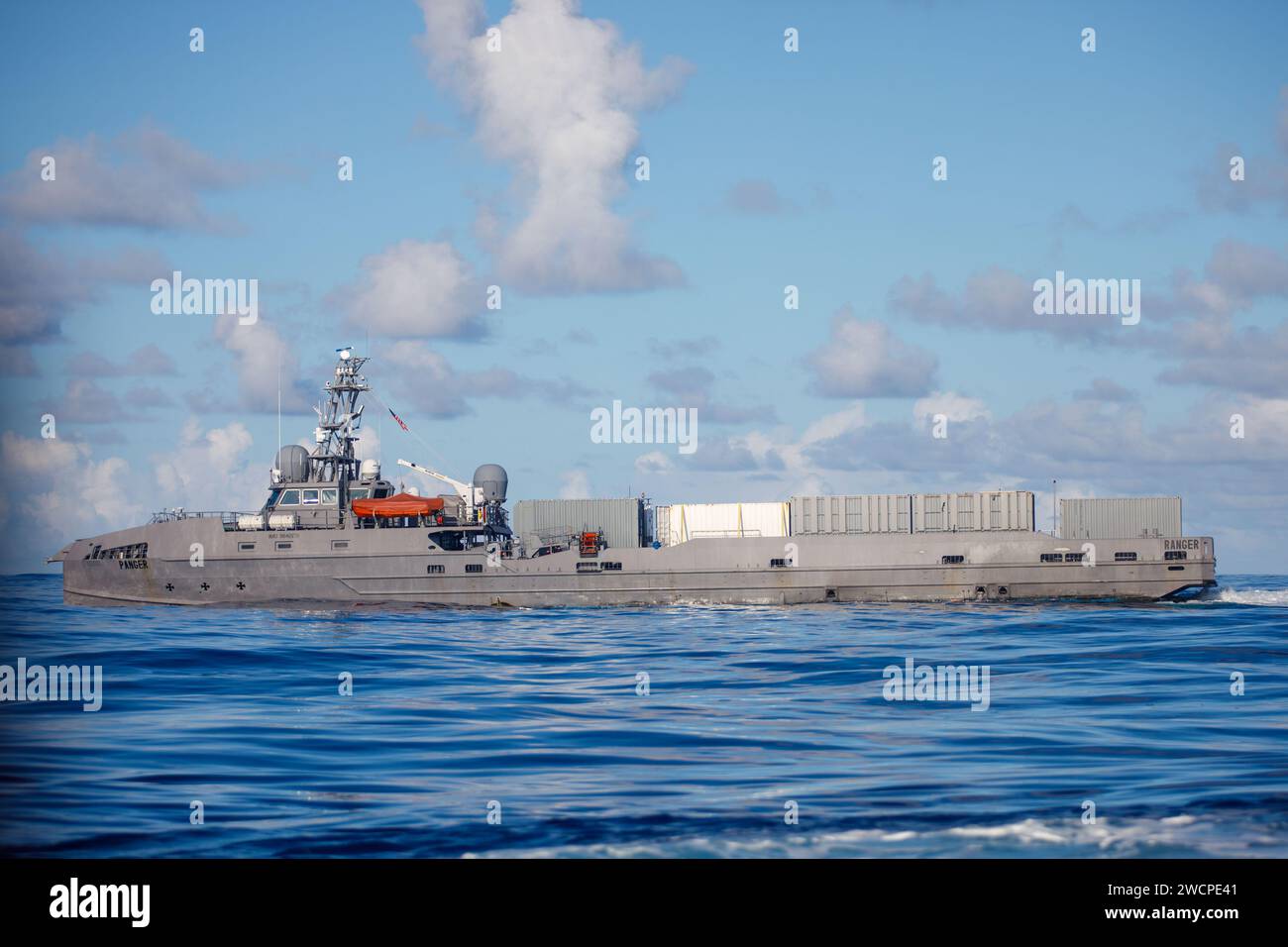 The unmanned surface vessel (USV) Ranger transits the Pacific Ocean ...