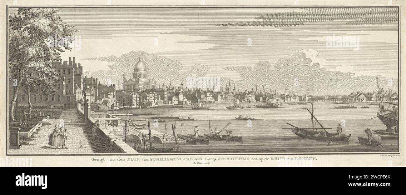 View of the Thames and the garden of Somerset House in London, Caspar ...