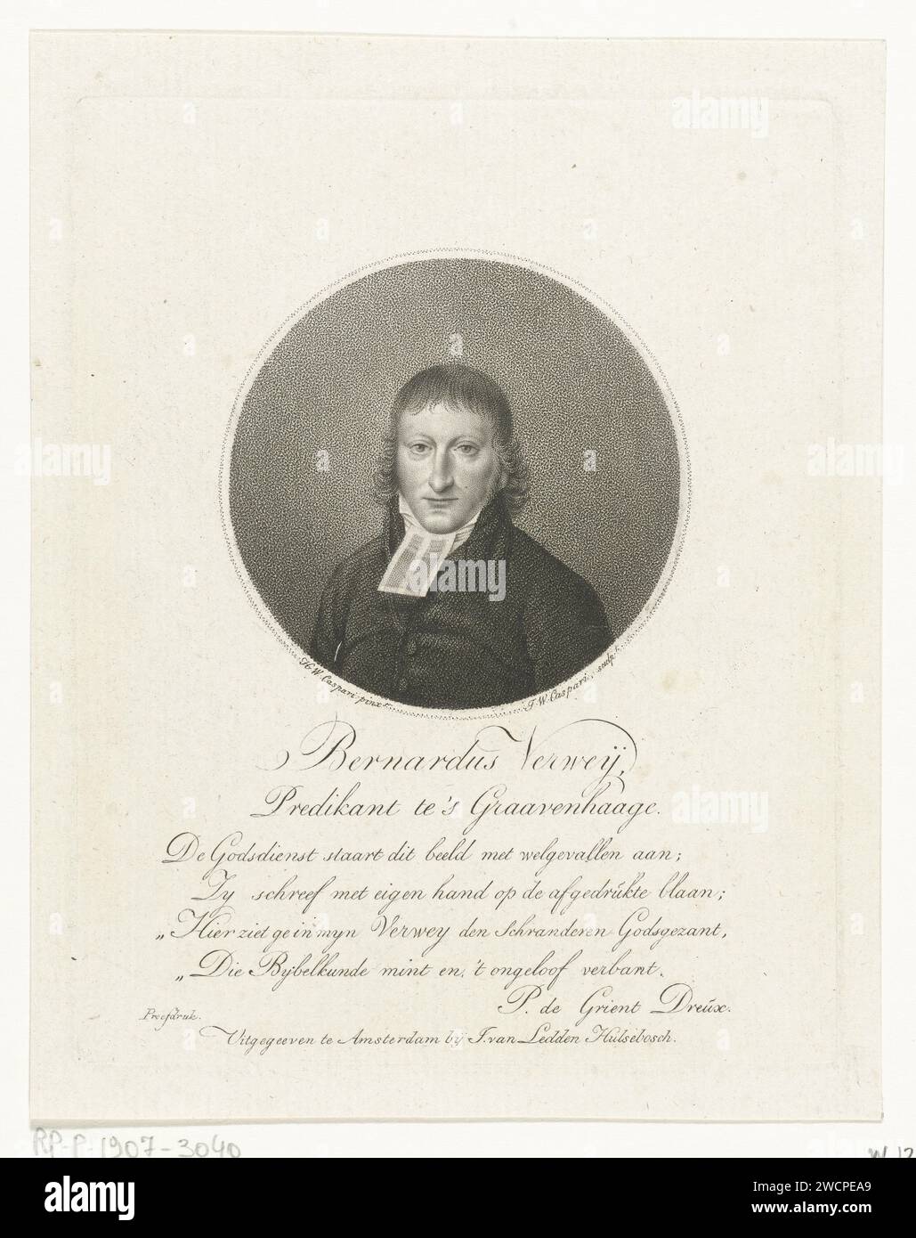 Portret van Bernard Verwey, Jan Willem Caspari, after Hendrik Willem ...