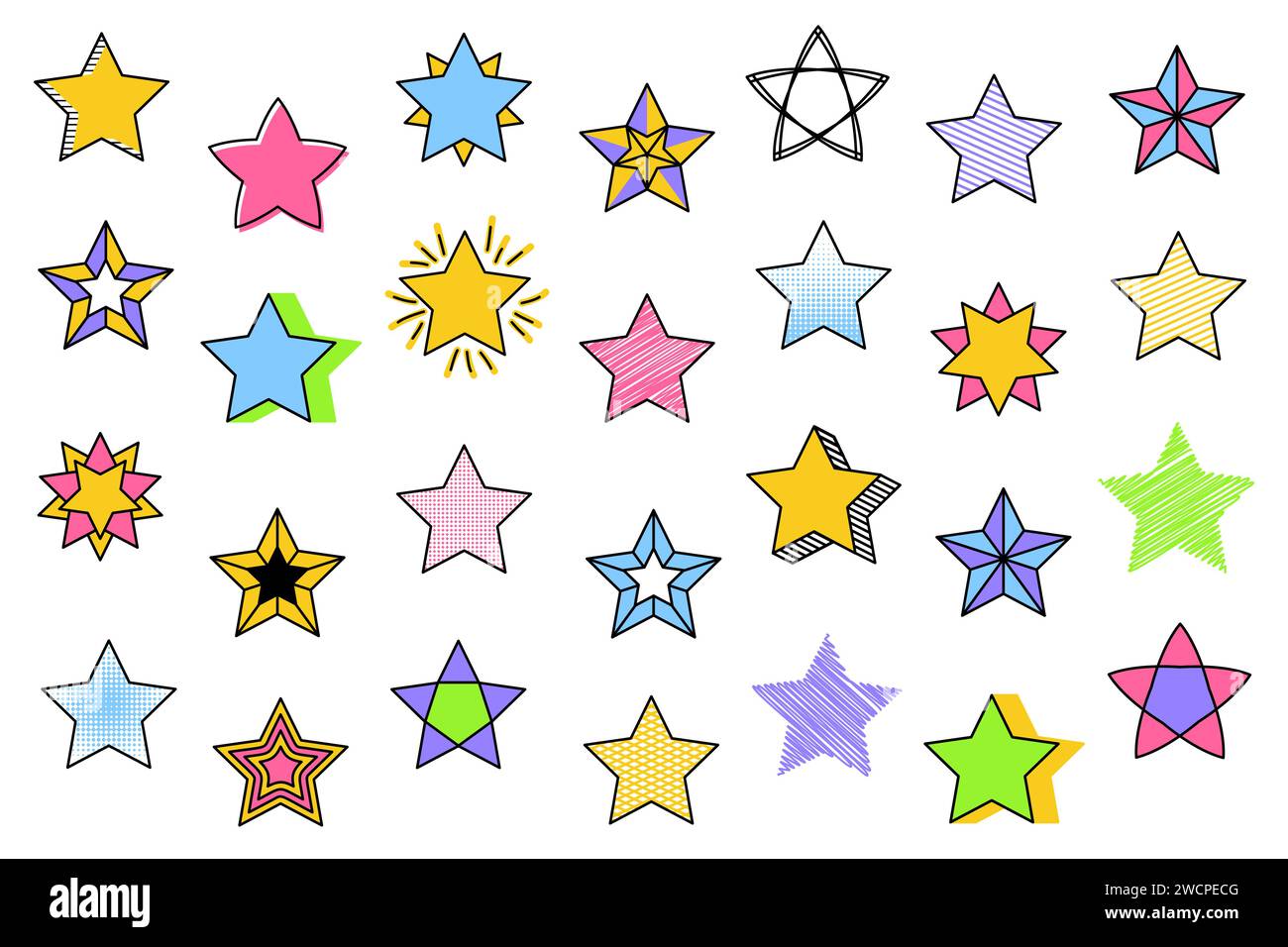 Abstract star set retro style. Star shape retro style 80s-90s. Trendy ...