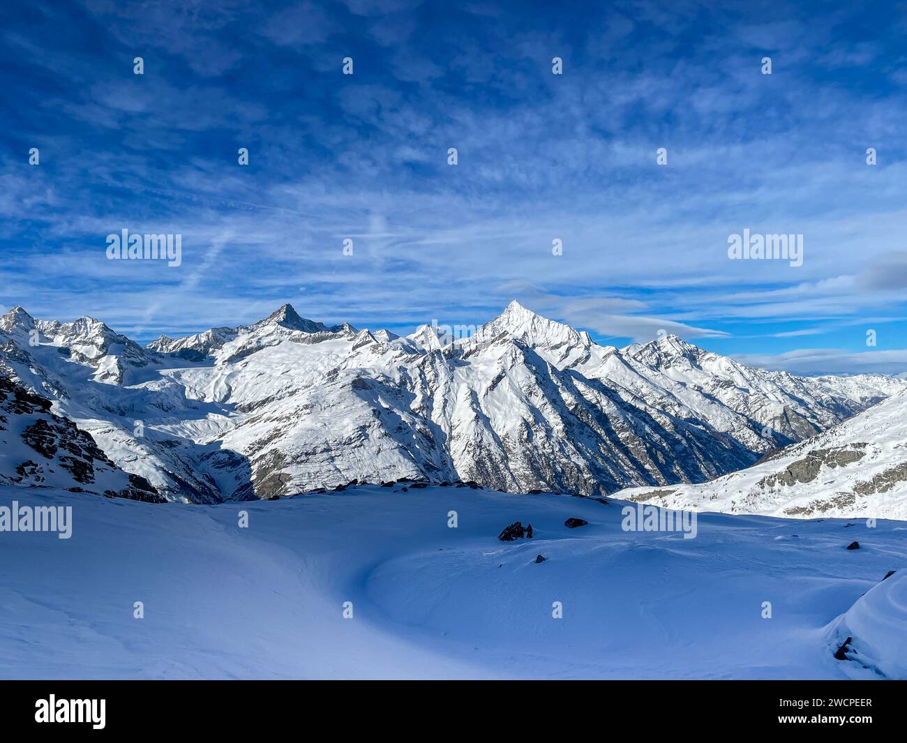 Winter mountain landscape, the Alps as seen in Switzerland Stock Photo ...