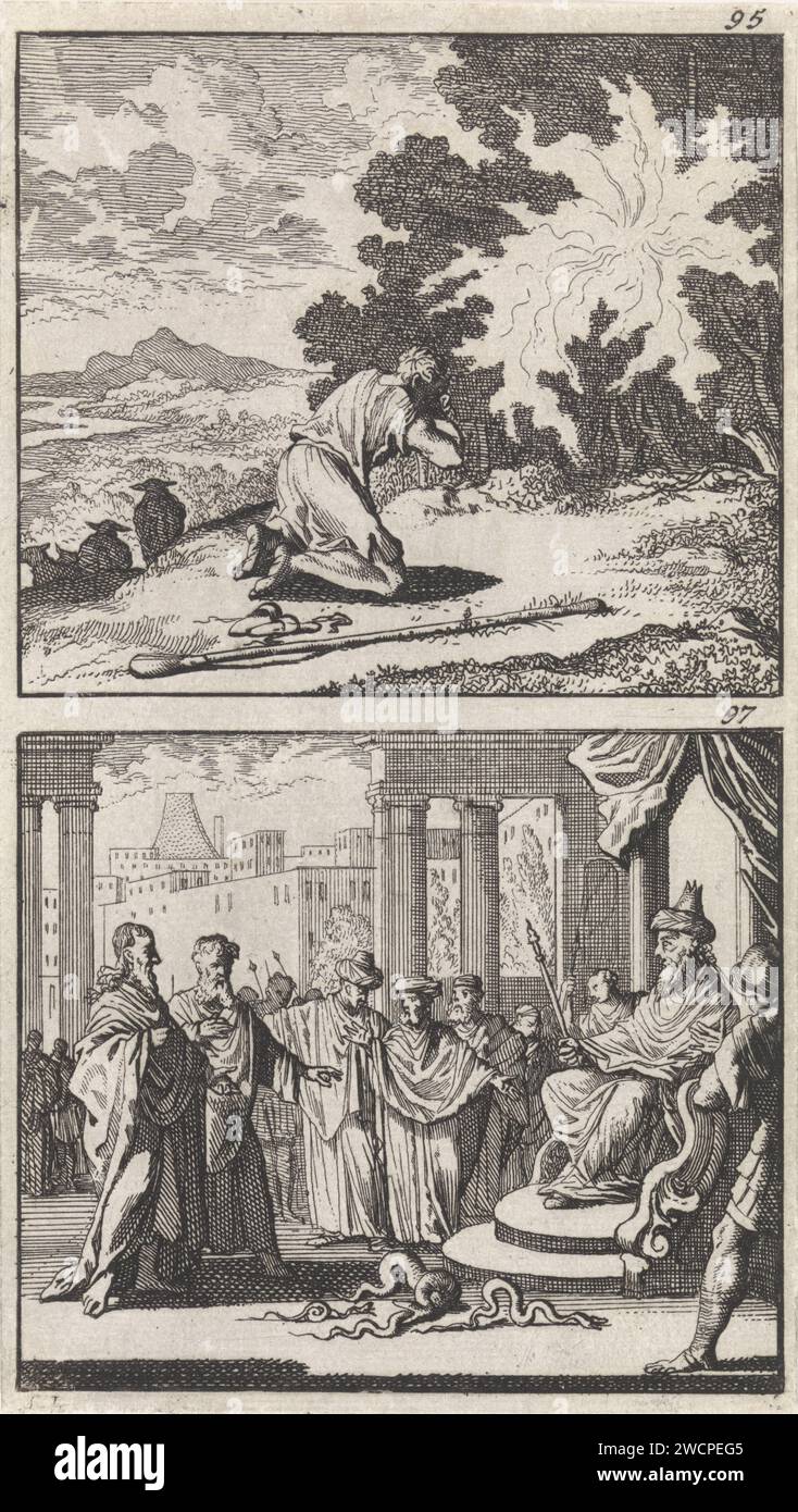 Moses at the burning bush / Moses and Aaron for Pharaoh, Caspar Luyken ...