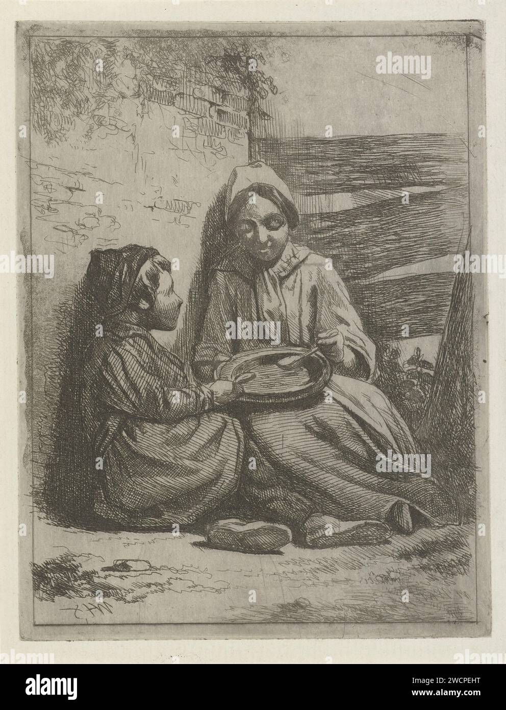 Girl and a boy from a plate spooning, Willem Pieter Hoevenaar, 1818 ...