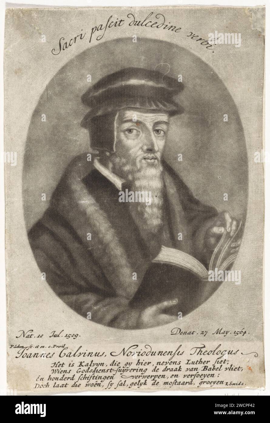 Portrait of the Reformer Johannes Calvijn, Pieter Schenk (I), 1670 ...