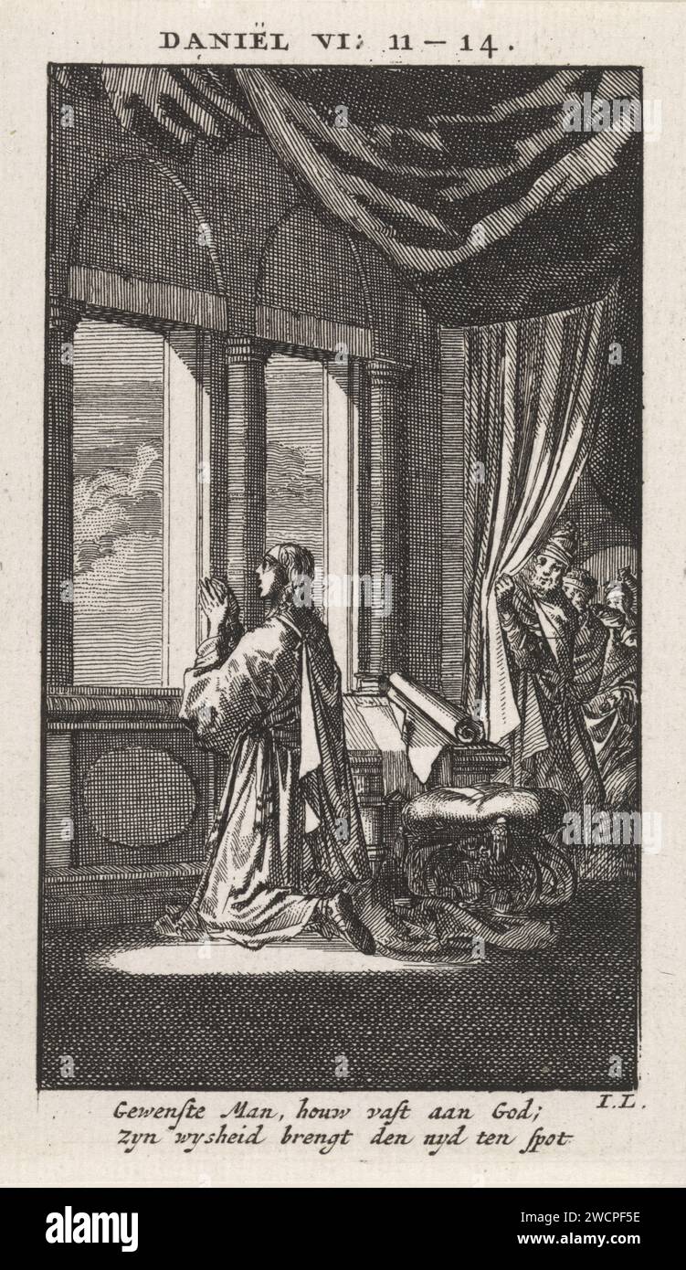Daniël kneeling for a window is spied, Jan Luyken, 1712 print Amsterdam ...