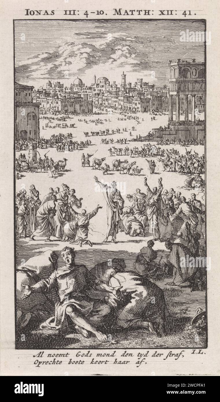 Jona predicts the downfall of Nineve, Jan Luyken, 1712 print Amsterdam ...