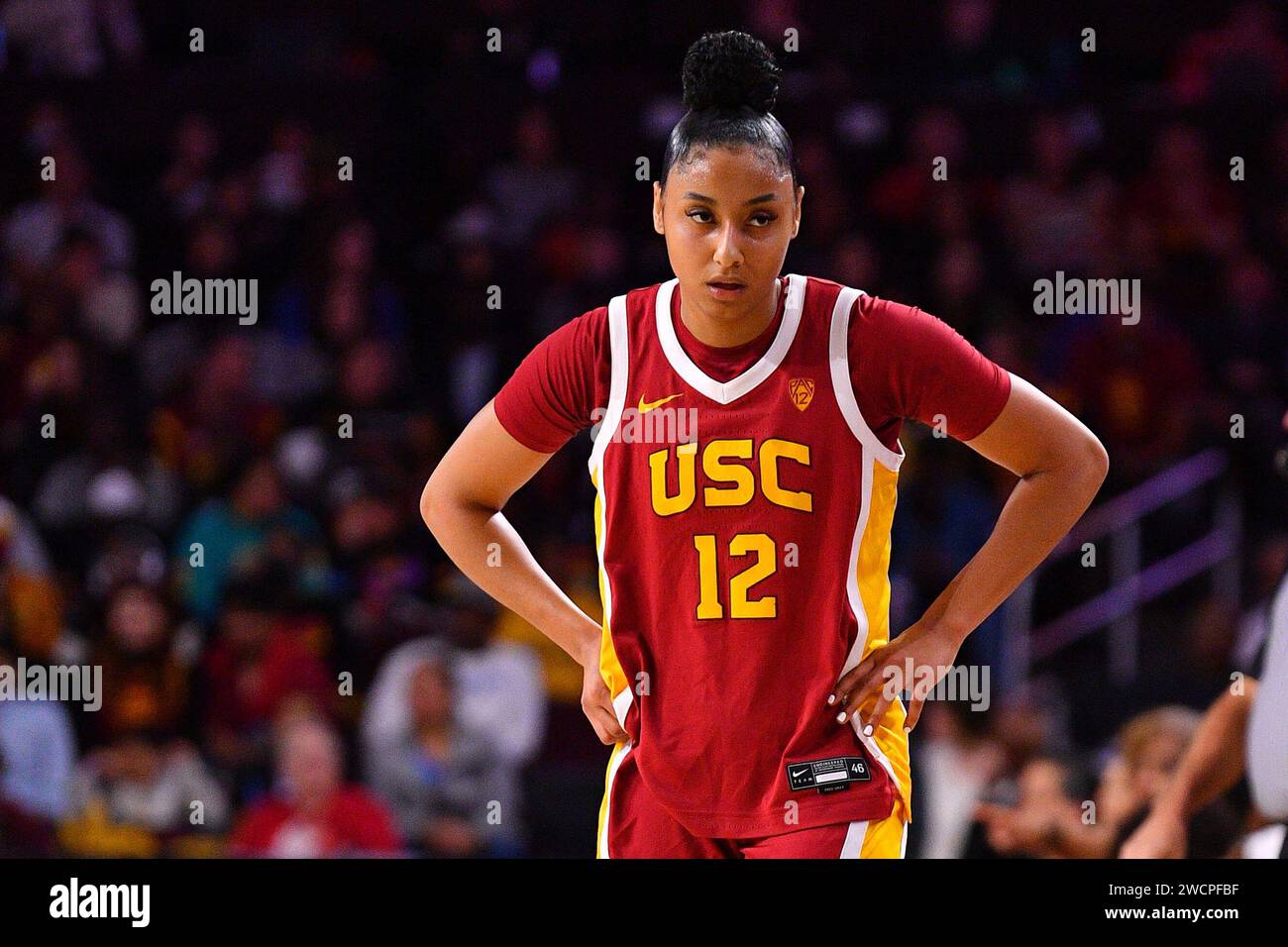 LOS ANGELES, CA - JANUARY 14: USC Trojans guard JuJu Watkins (12) looks ...