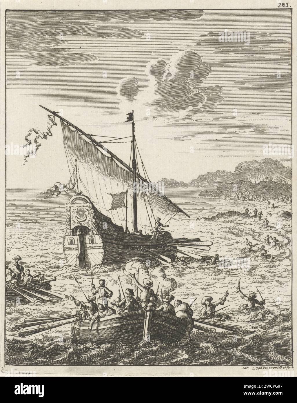 Ship of the writer Jean de Thevenot overpowered by pirates, Jan Luyken ...