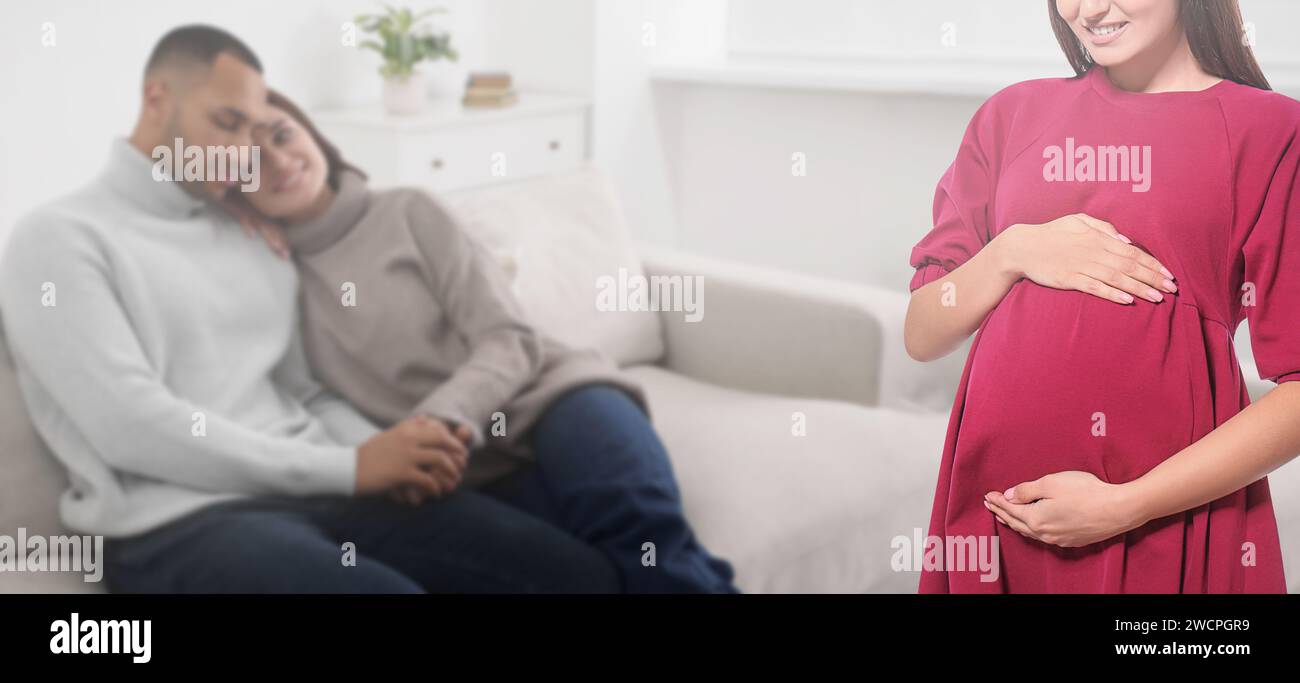 Surrogate mother and intended parents indoors. Banner design Stock ...