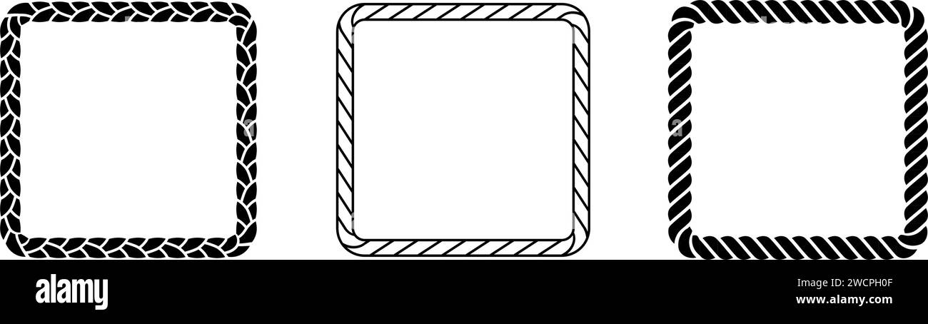 Set of rope frames. Squared cord border collection. Rectangular rope ...