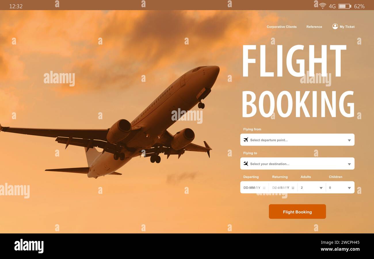 Online flight booking website interface with information Stock Photo ...