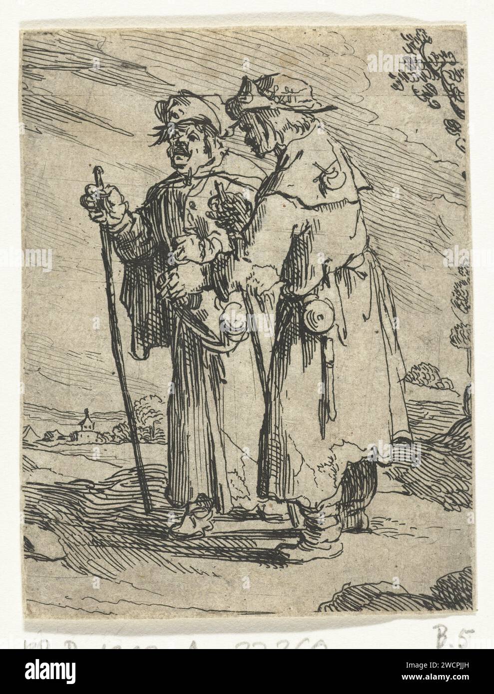 Two pilgrims on the road, Andries Both, c. 1622 - c. 1642 print Two men ...