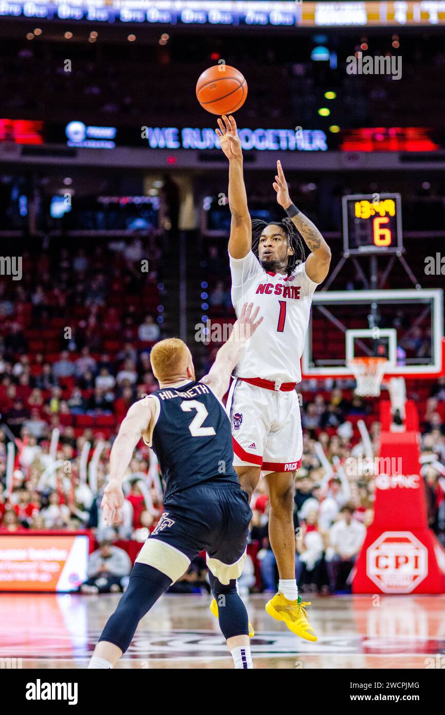 Raleigh, NC, USA. 16th Jan, 2024. NC State Wolfpack guard Jayden Taylor ...