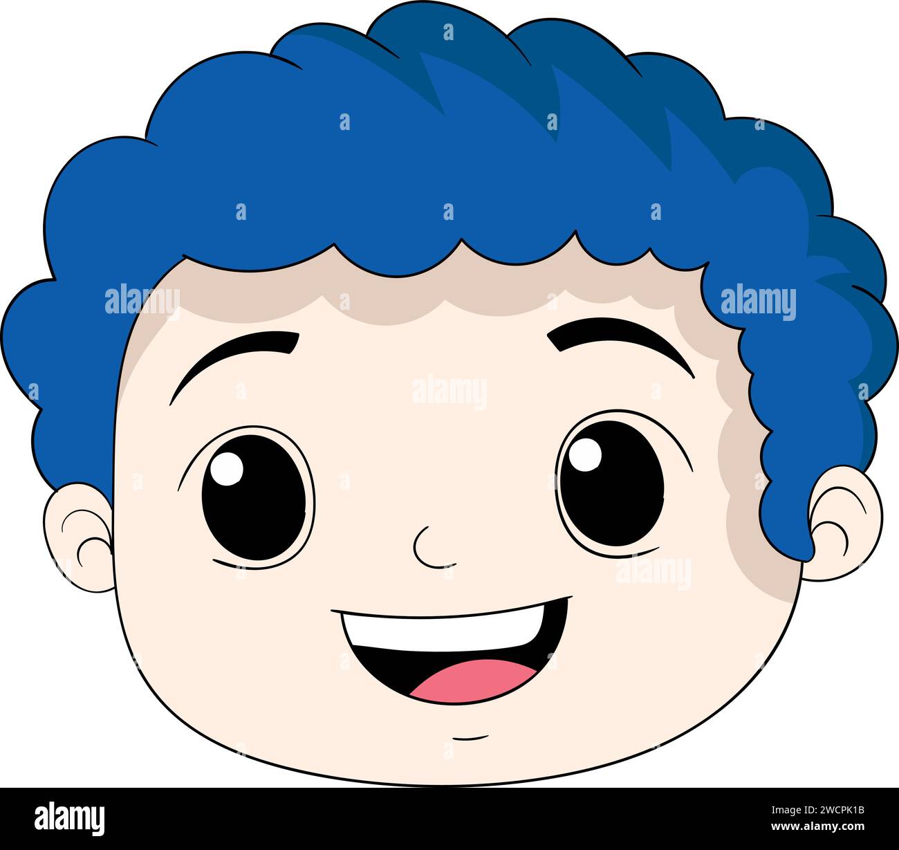 a curly blue haired boy's head with happy face Stock Vector Image & Art ...