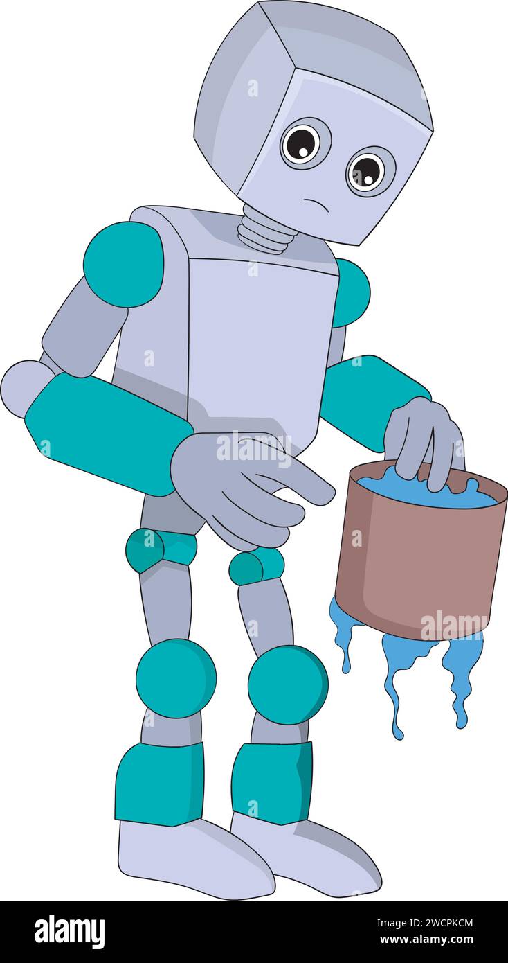 the silver cube robot carrying a leaky bucket Stock Vector Image & Art ...
