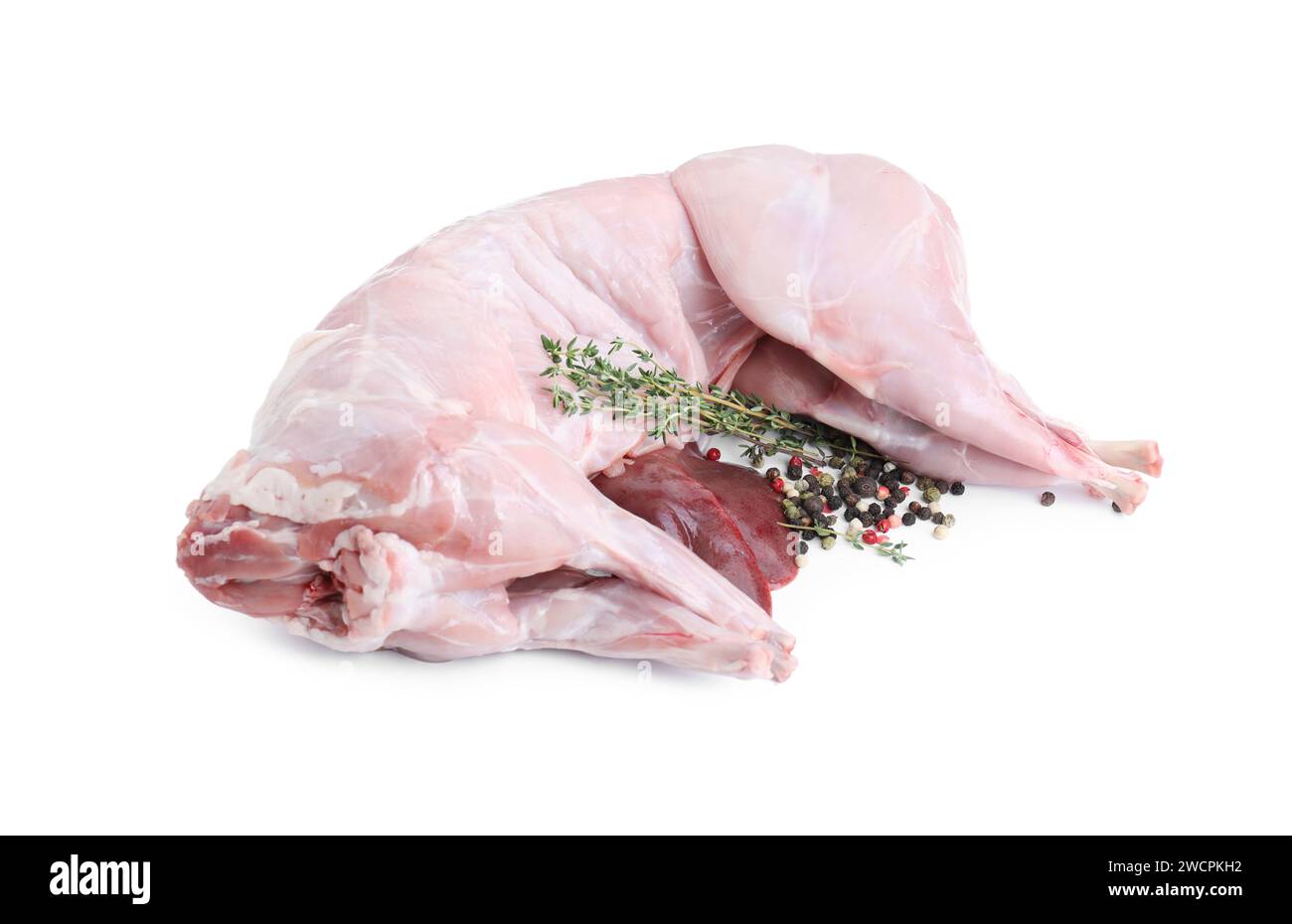 Whole raw rabbit, liver and spices isolated on white Stock Photo - Alamy