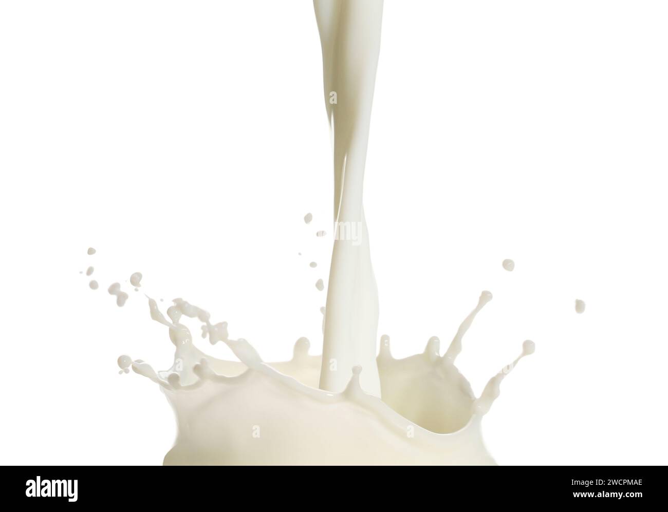 Fresh milk pouring and splashing on white background Stock Photo - Alamy
