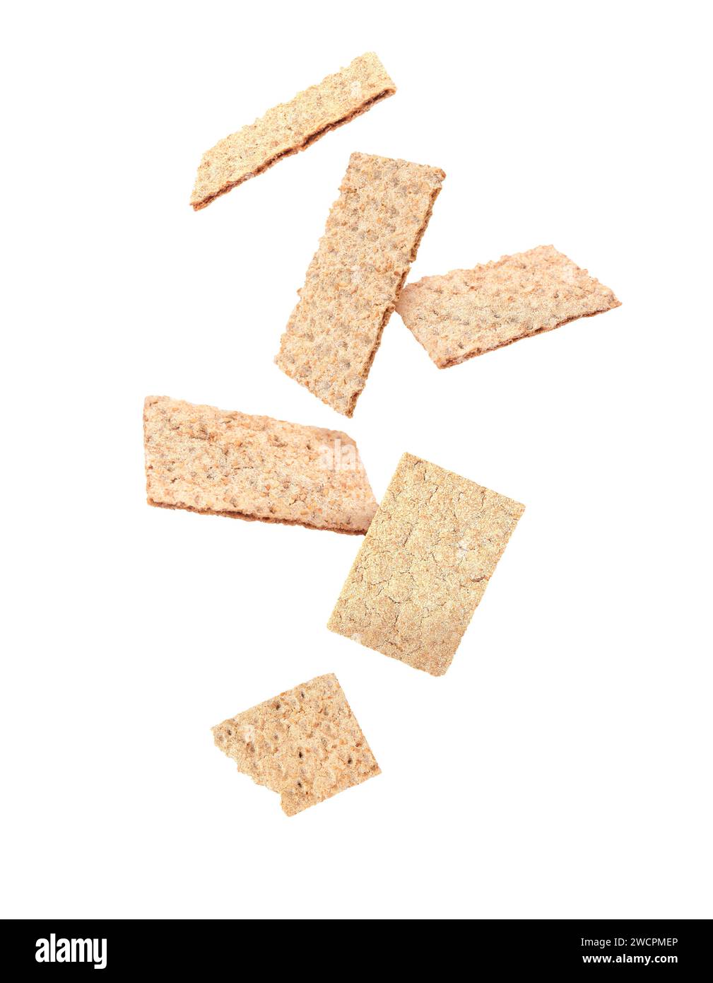 Crispbreads falling on white background. Healthy snack Stock Photo - Alamy