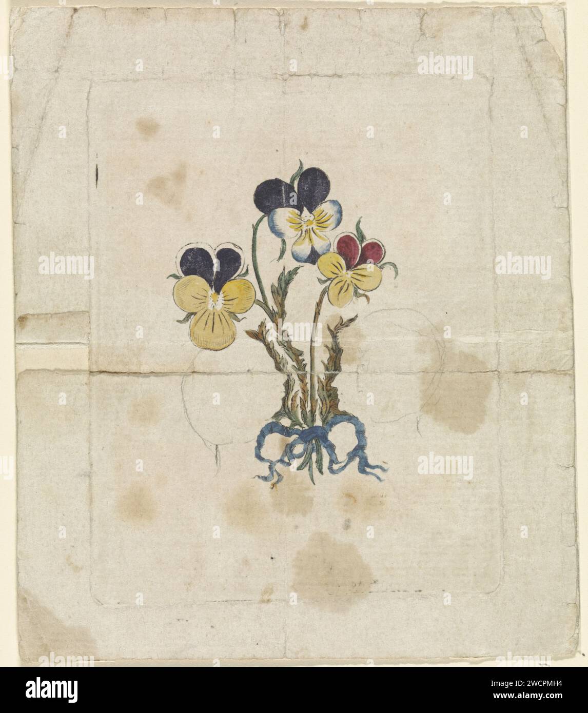 Three violets with silhouette portraits of Willem V, Prince of Oranje ...