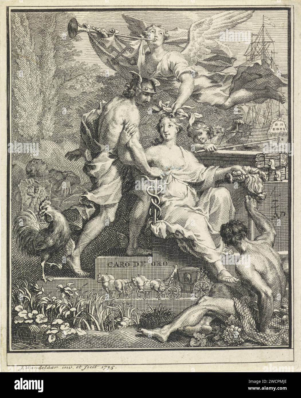 Handelsetiket of a Leiden cloth trade, Jan Wandelaar, 1735 print On a ...