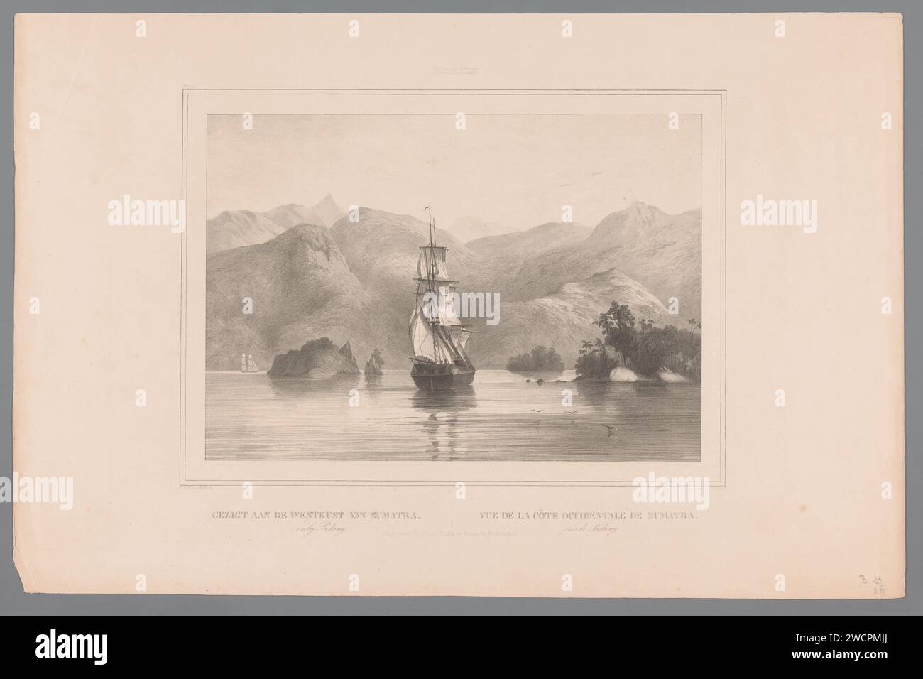 Sailing ship on the coast of Sumatra, Paulus Lauters, after Charles ...