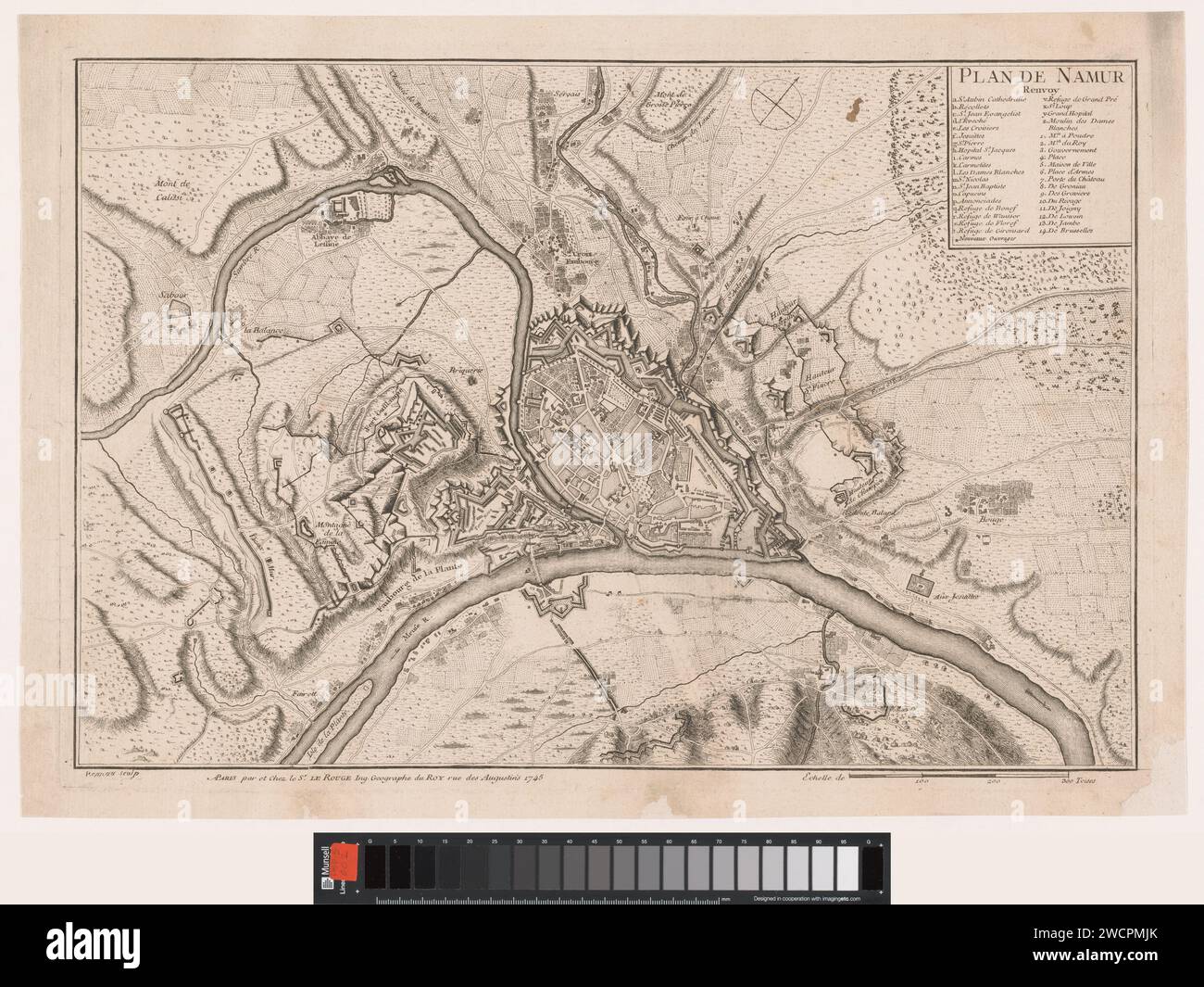 Map of Namur, Mademoiselle Rameau, 1745 print Paris paper etching ...