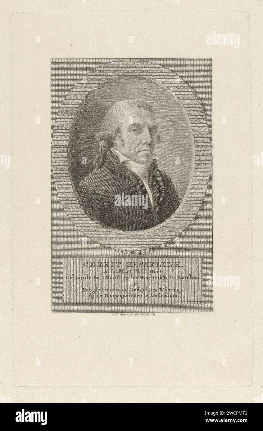 Portrait of Gerrit Hesselink, Jacob Ernst Marcus, 1803 print Portrait ...