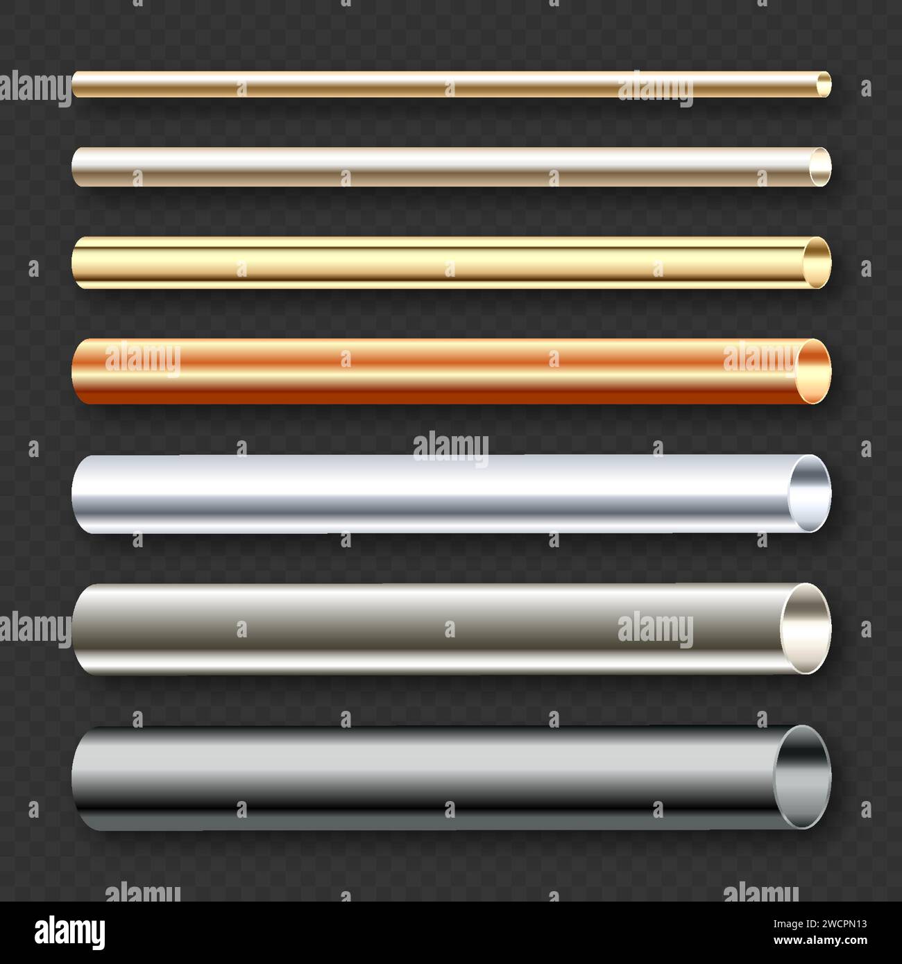 Steel and copper pipes collection. Construction material, pipeline ...