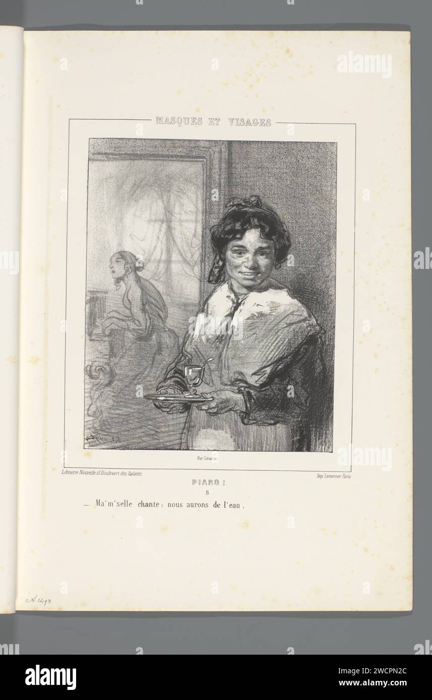 Maid with singing lady behind the piano, Paul Gavarni, 1853 print This ...