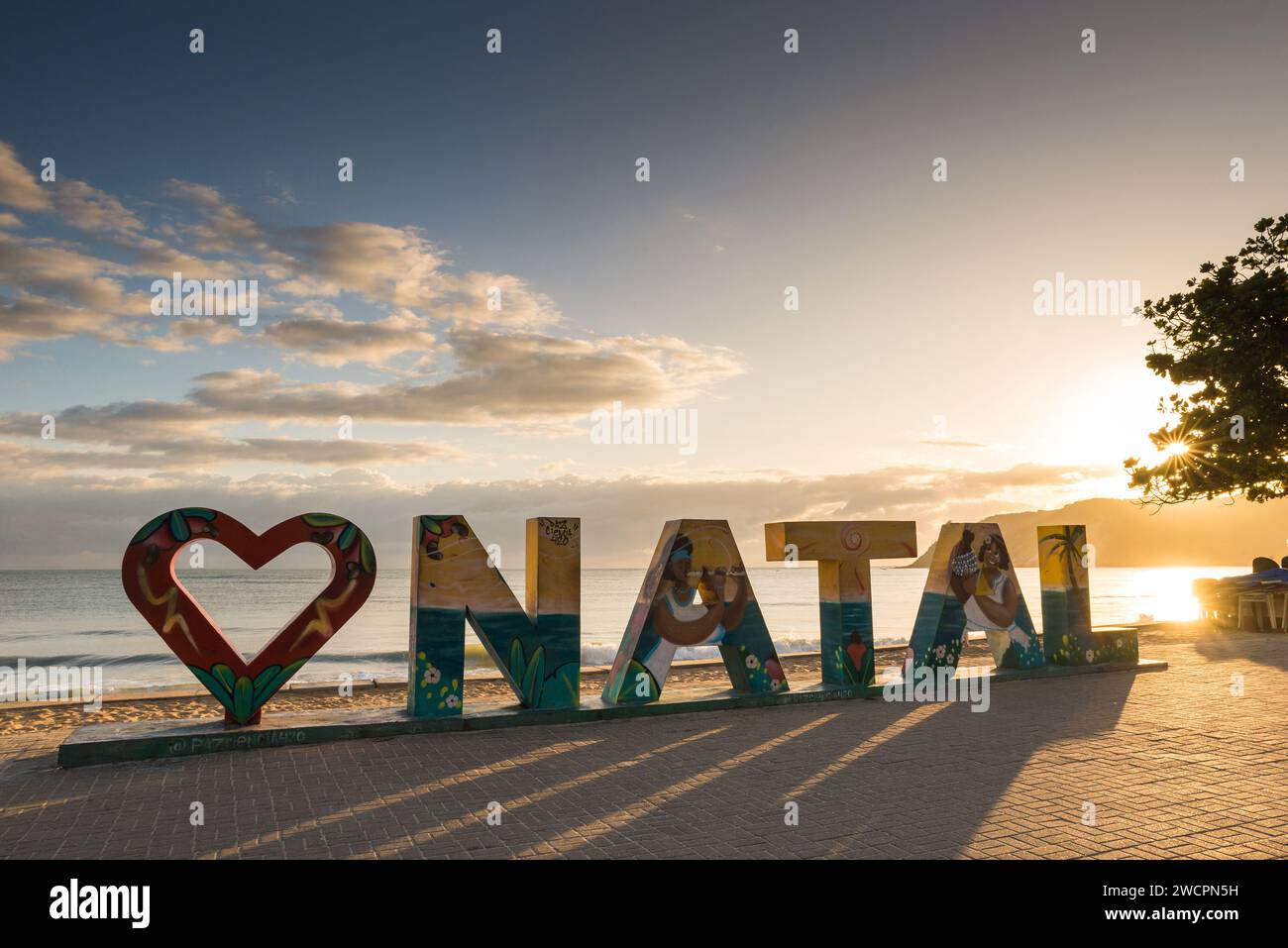 Natal city name sign on the edge of the Ponta Negra beach during ...