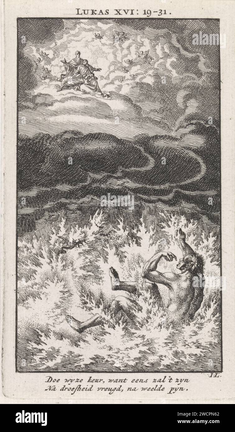 Lazarus in Abrahams shot and the rich man in hell, Jan Luyken, 1712 print Amsterdam paper ...