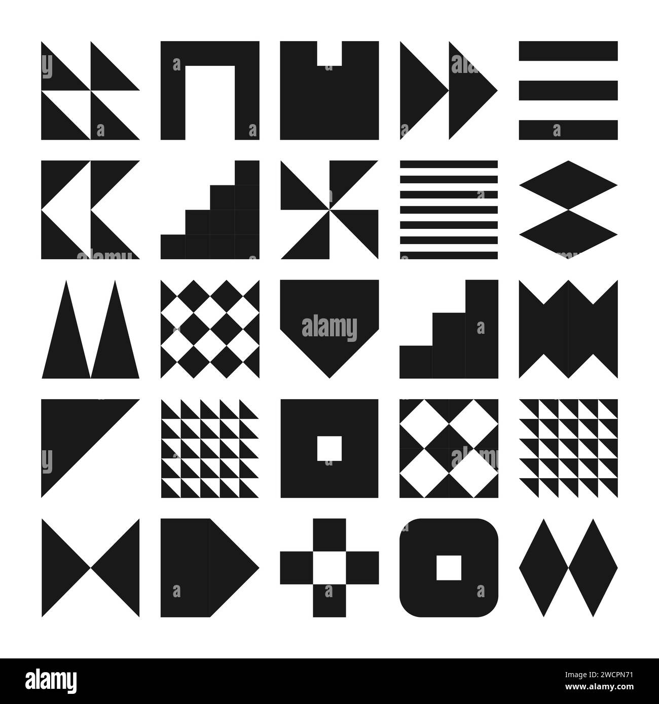 Brutalist geometric shapes, colorful symbols. Simple primitive elements and forms. Bauhaus retro ...