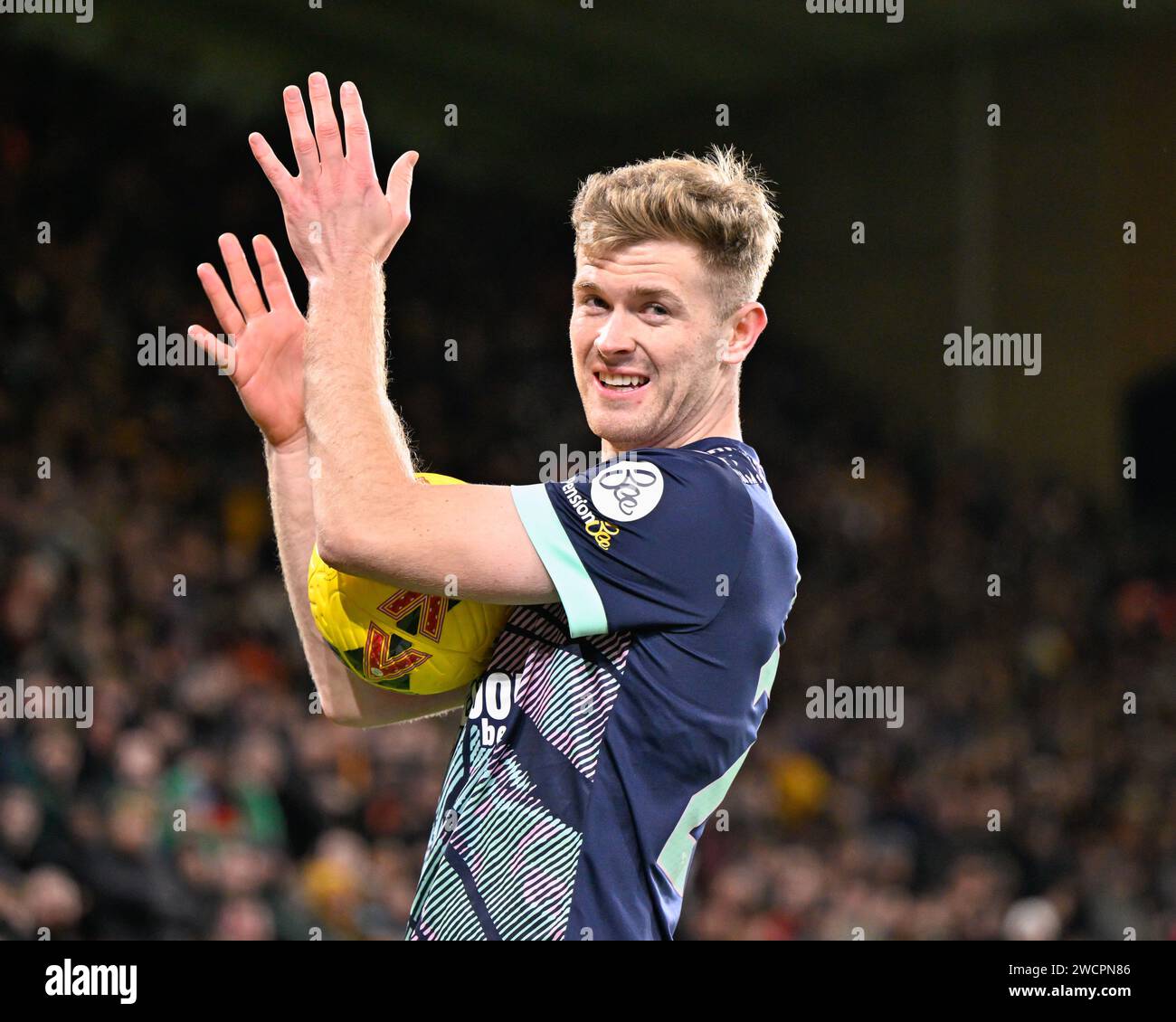 Wolverhampton, UK. 16th Jan, 2024. Nathan Collins of Brentford, during ...